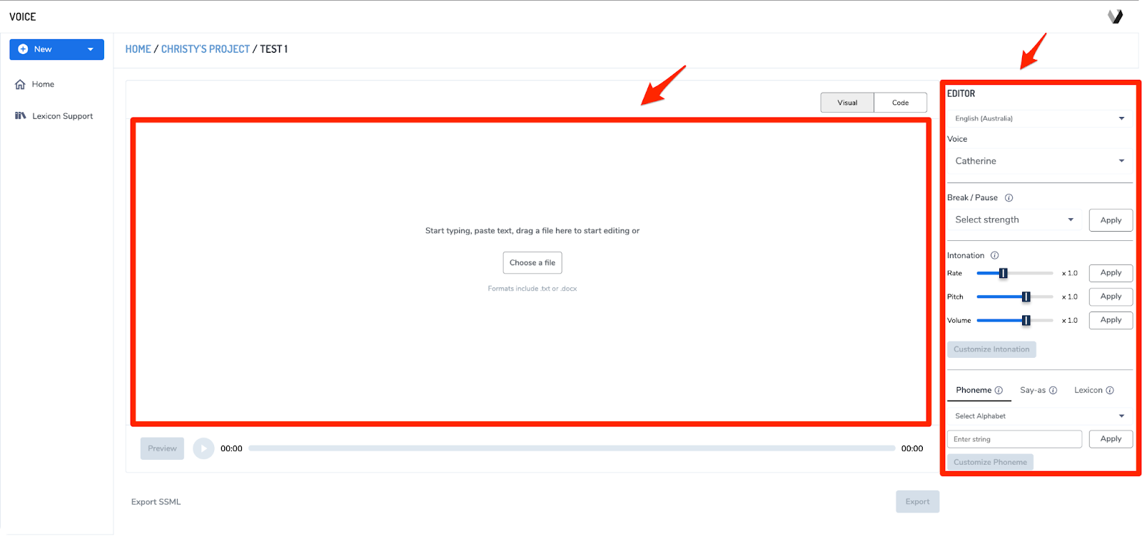 Create a text-to-speech (TTS) clip