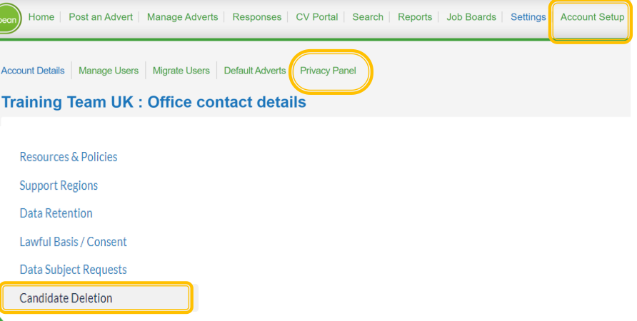 How can I delete a candidate from my account?
