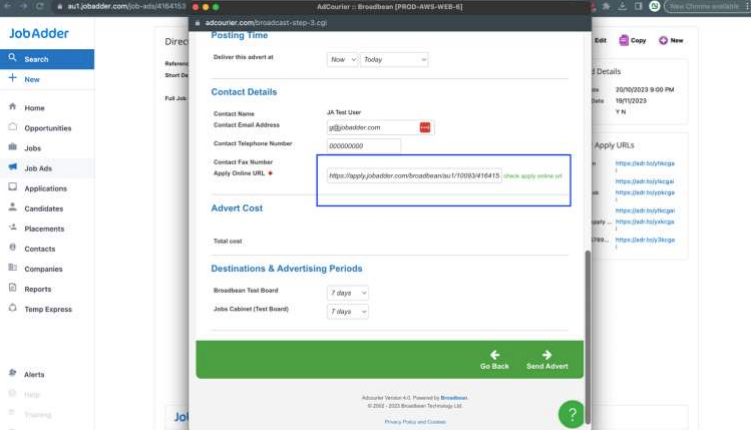 JobAdder Posting process (Apply Online version)