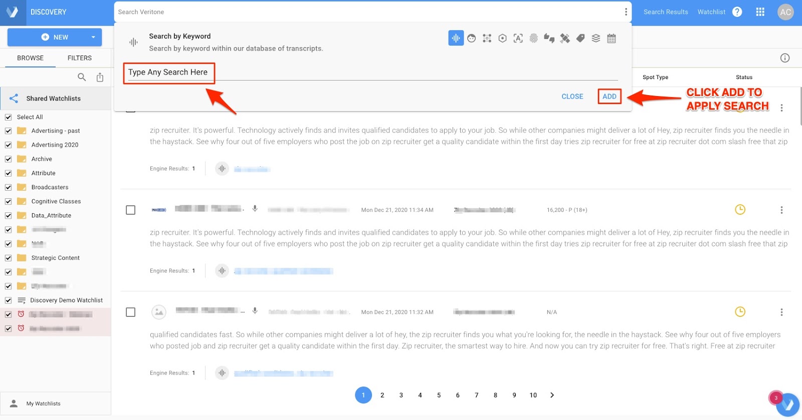 How to Filter Search Results by Program