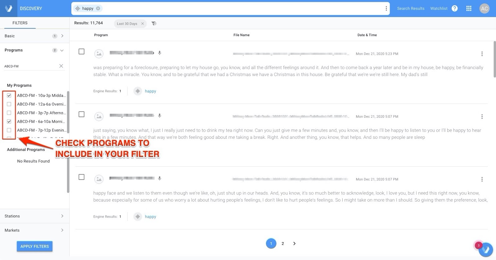 How to Filter Search Results by Program