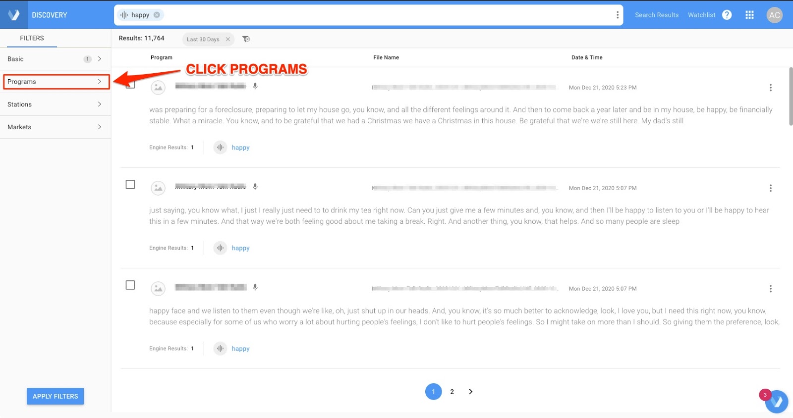 How to Filter Search Results by Program