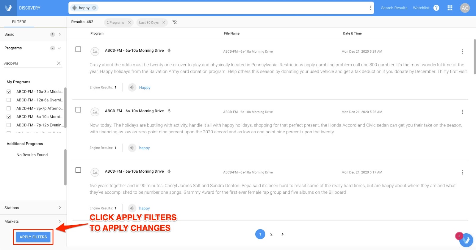 How to Filter Search Results by Program