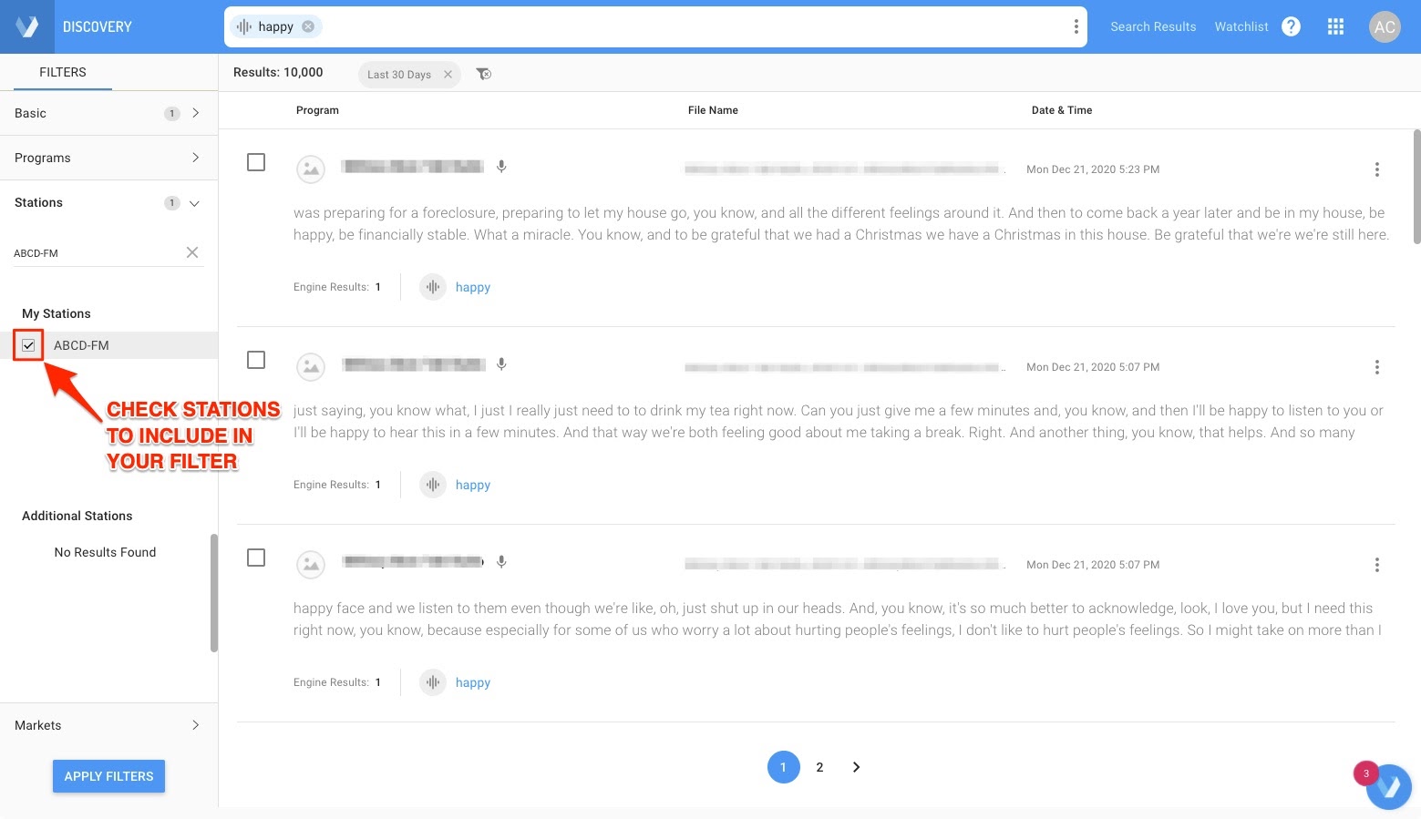How to Filter Search Results by Station