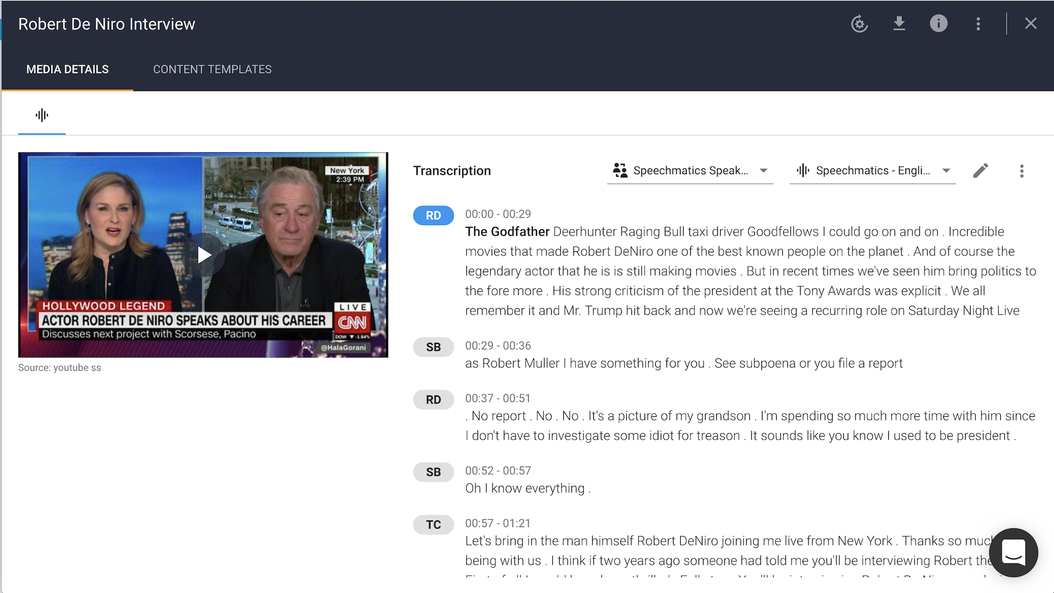 View a Transcript with Speaker Separation