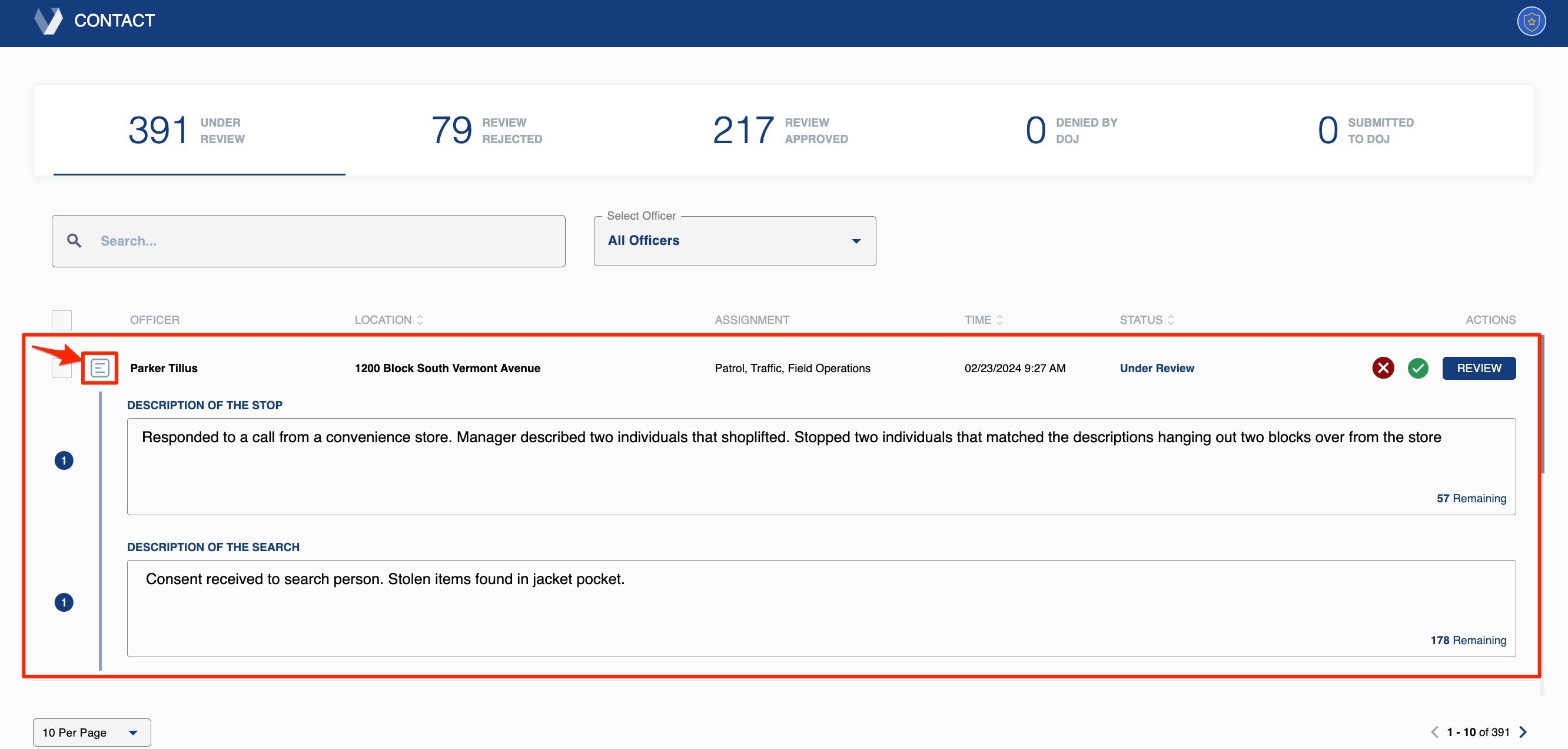 Reviewing, Approving & Denying RIPA Reports in Veritone Contact