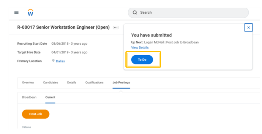 Workday posting Process